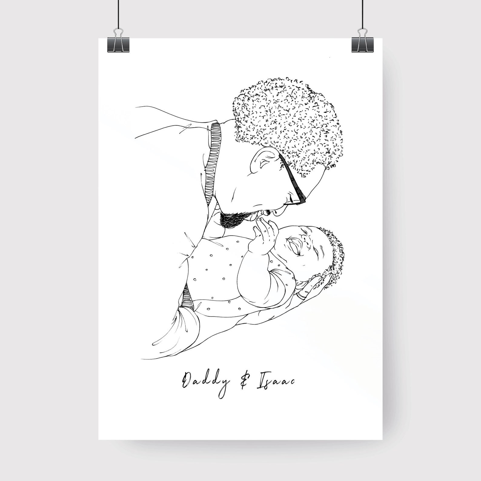 Hand Drawn Daddy & Family Line Drawing Custom Portrait From | Etsy