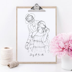 Custom Hand-drawn Couple Line Portrait | Personalised Drawing From ...