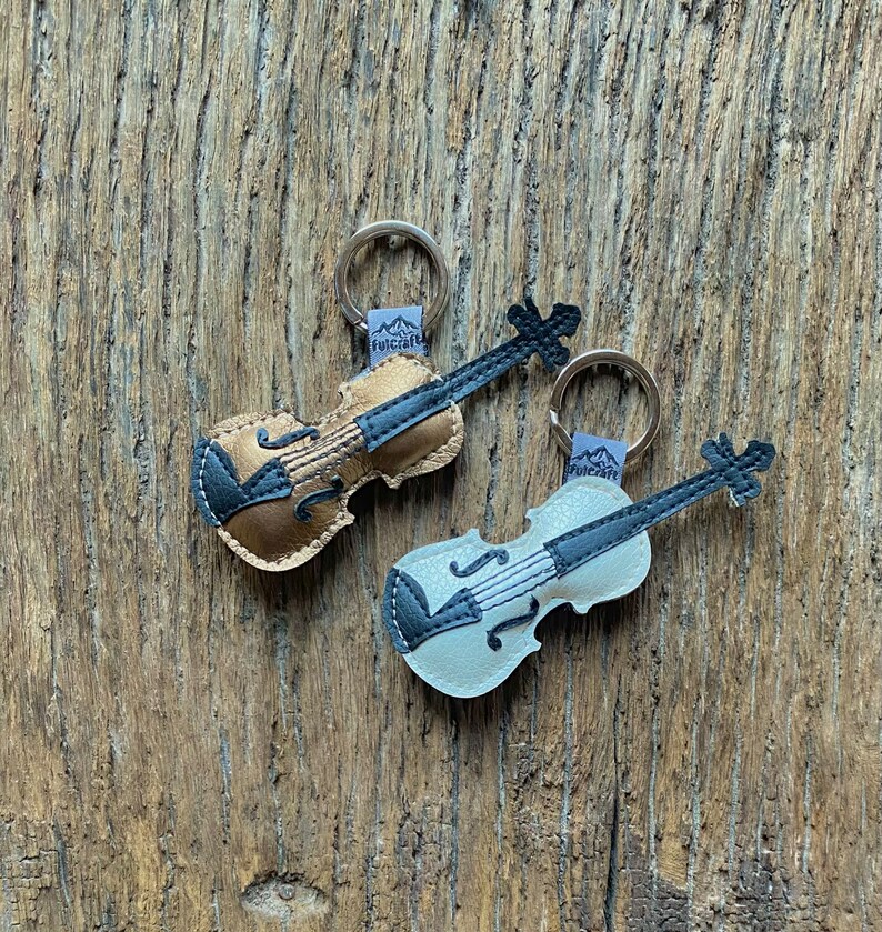 Violin Faux Leather Keyring Keychain - Gold or Creme Colour - Etsy