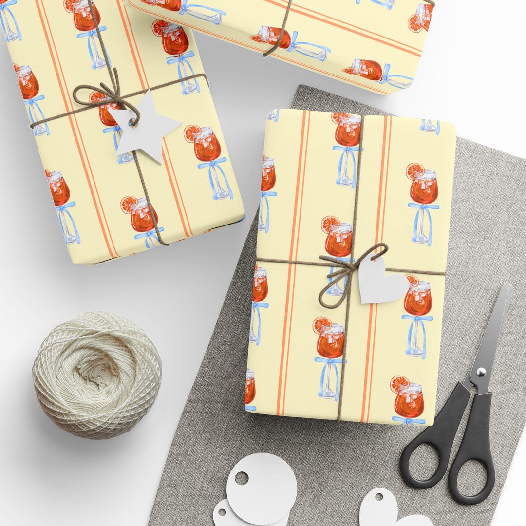 Gift Wrap Paper, Aperol Spritz Cocktail Glass Wrapping Paper, Orange ...