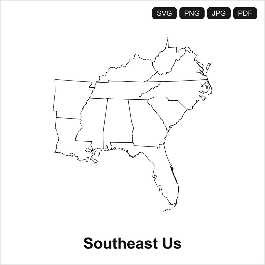 Southeast US Map SVG PDF | Regional Map Clipart (digital Download ...