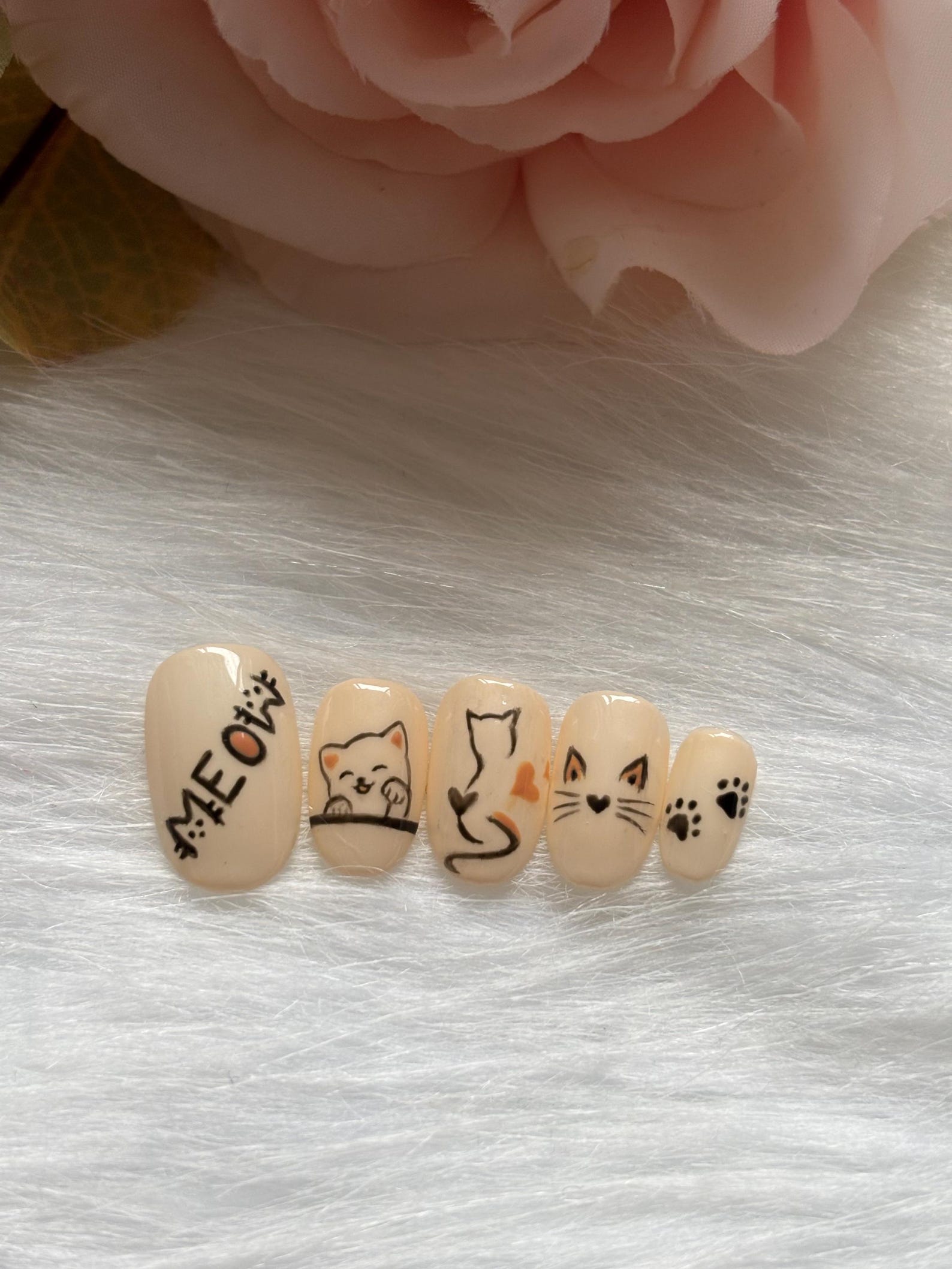 Cute Cat Nail Art Press-on Nails – Hand-painted Cat Nail Design ...