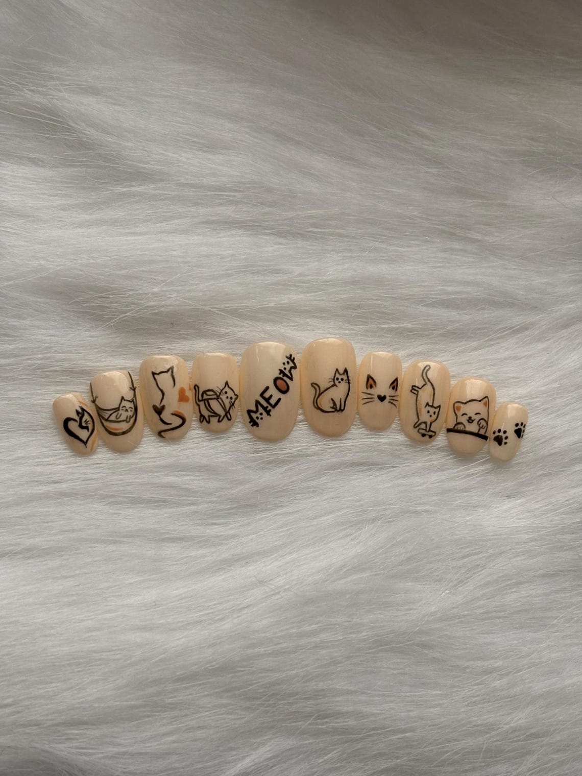 Cute Cat Nail Art Press-on Nails – Hand-painted Cat Nail Design ...
