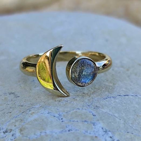 Half Moon Brass Ring With Stone - Etsy