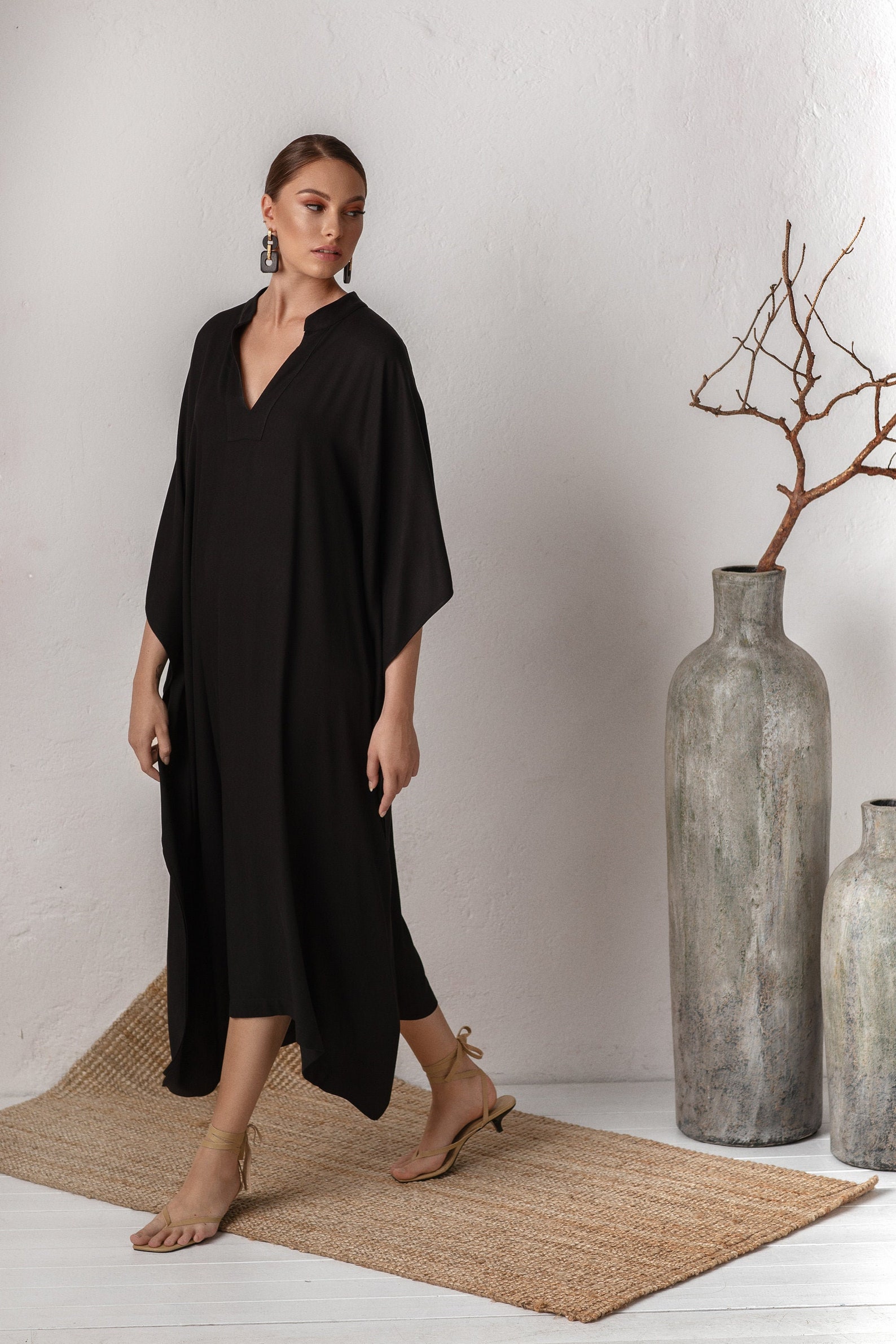 Black Kaftan Dress Plus Size Caftan Maxi Dress Loose Fit Etsy