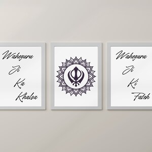 Waheguru Ji 3 Piece Wall Art | Punjabi Printable Quotes | Khanda ...