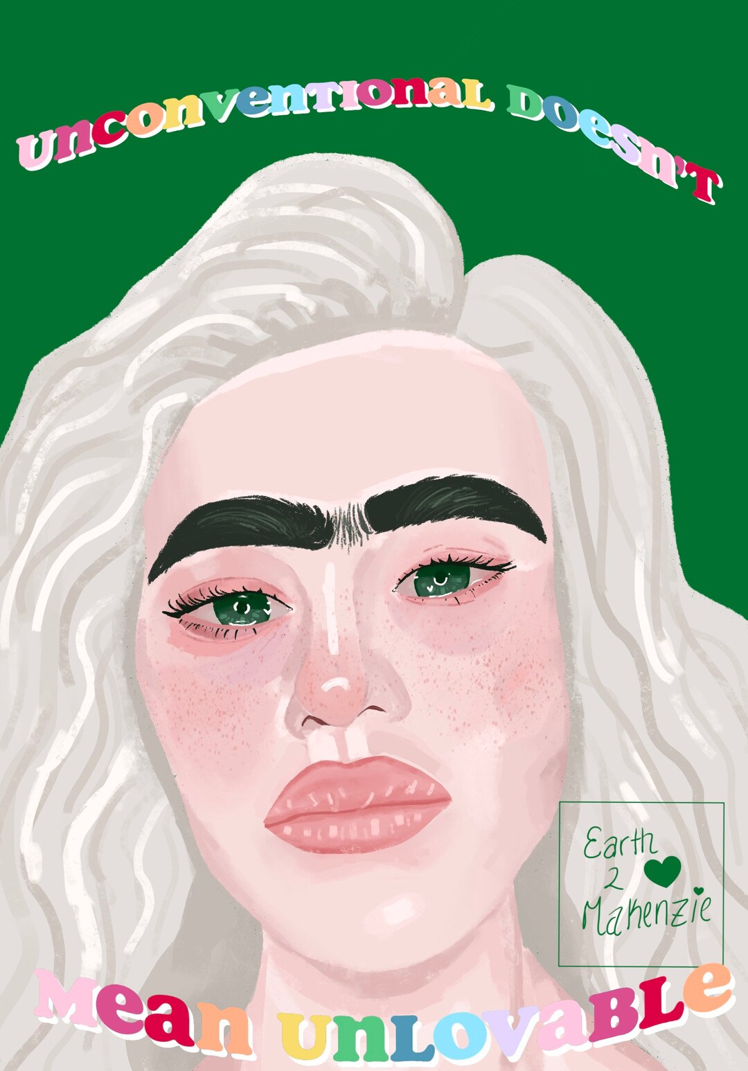 Unibrow Girl "unconventional Doesn’t Mean Unlovable" 9 X 11 Art Print ...