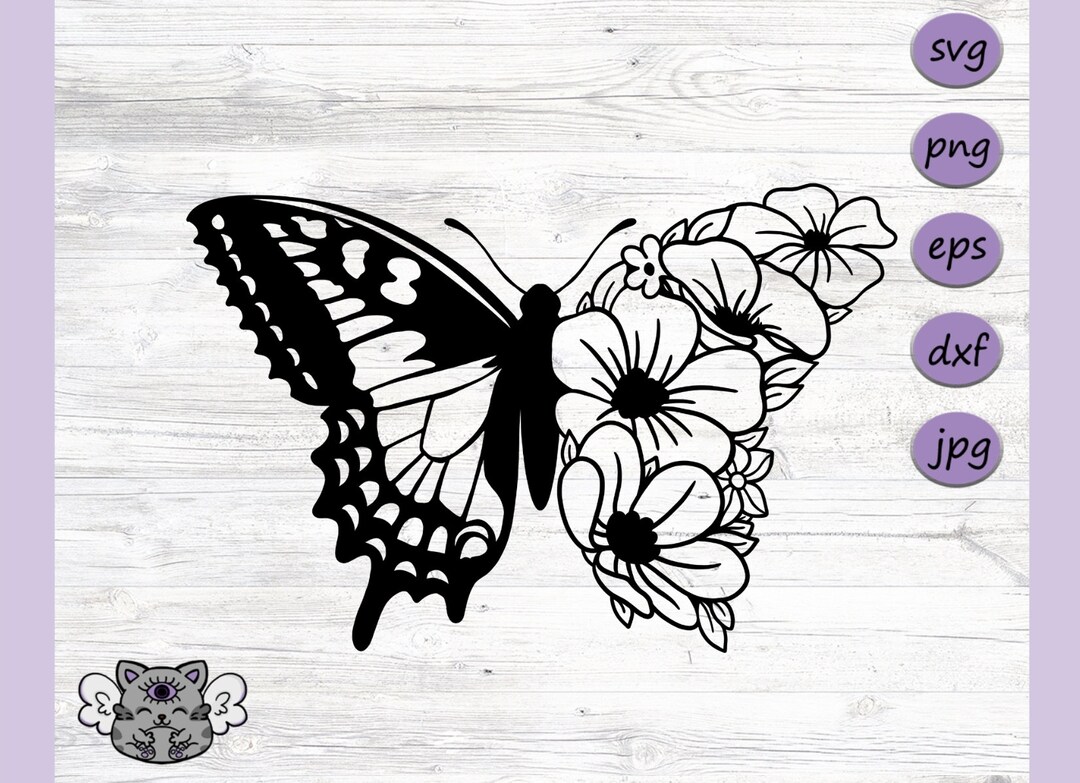 Floral Butterfly Svg, Butterfly With Flower Wing Cutting File, Papilio ...