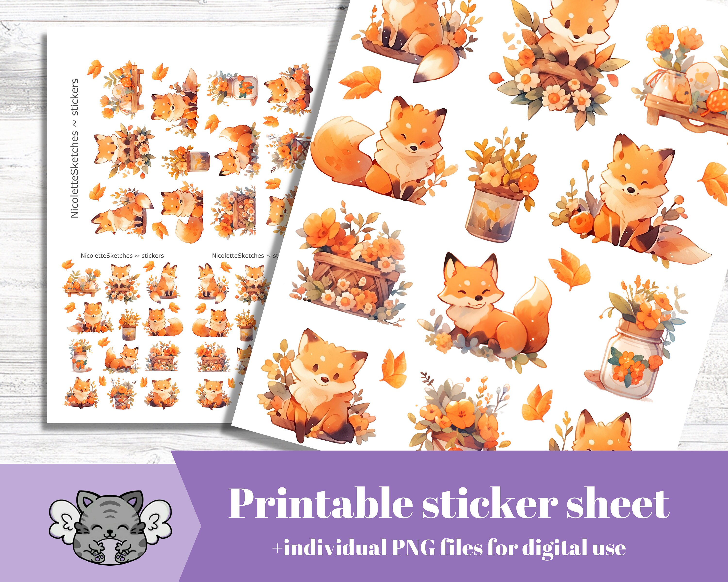 Autumn Foxes and Plants Printable Sticker Sheet Fall Digital Stickers ...