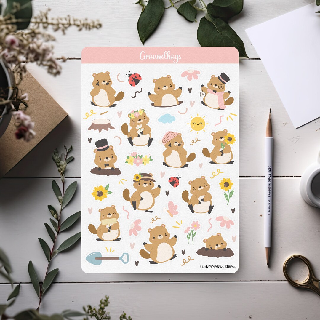 Groundhog Day Sticker Sheet for Spring Celebrations - Cute Designs for ...