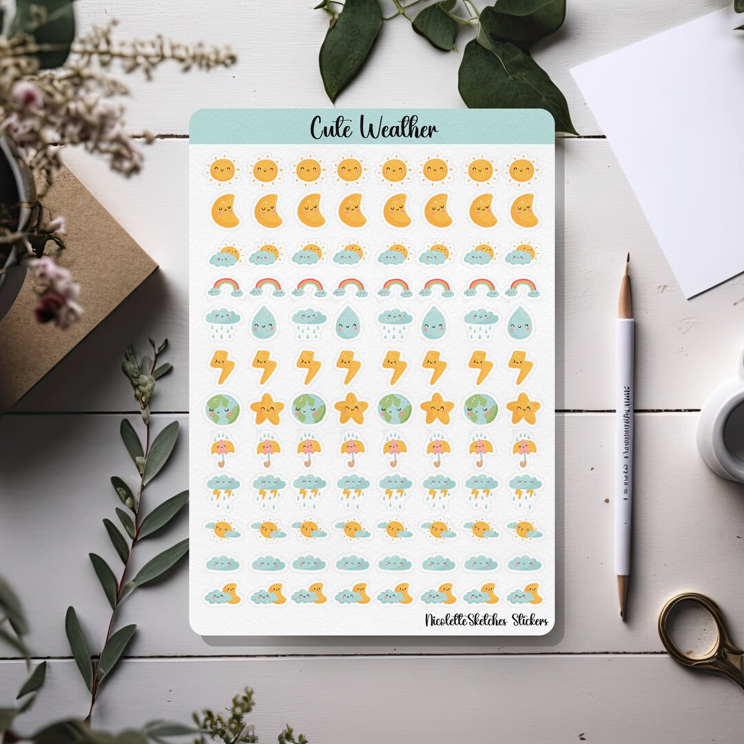 Cute Weather Planner Sticker Sheet, Tiny Functional Stickers for ...