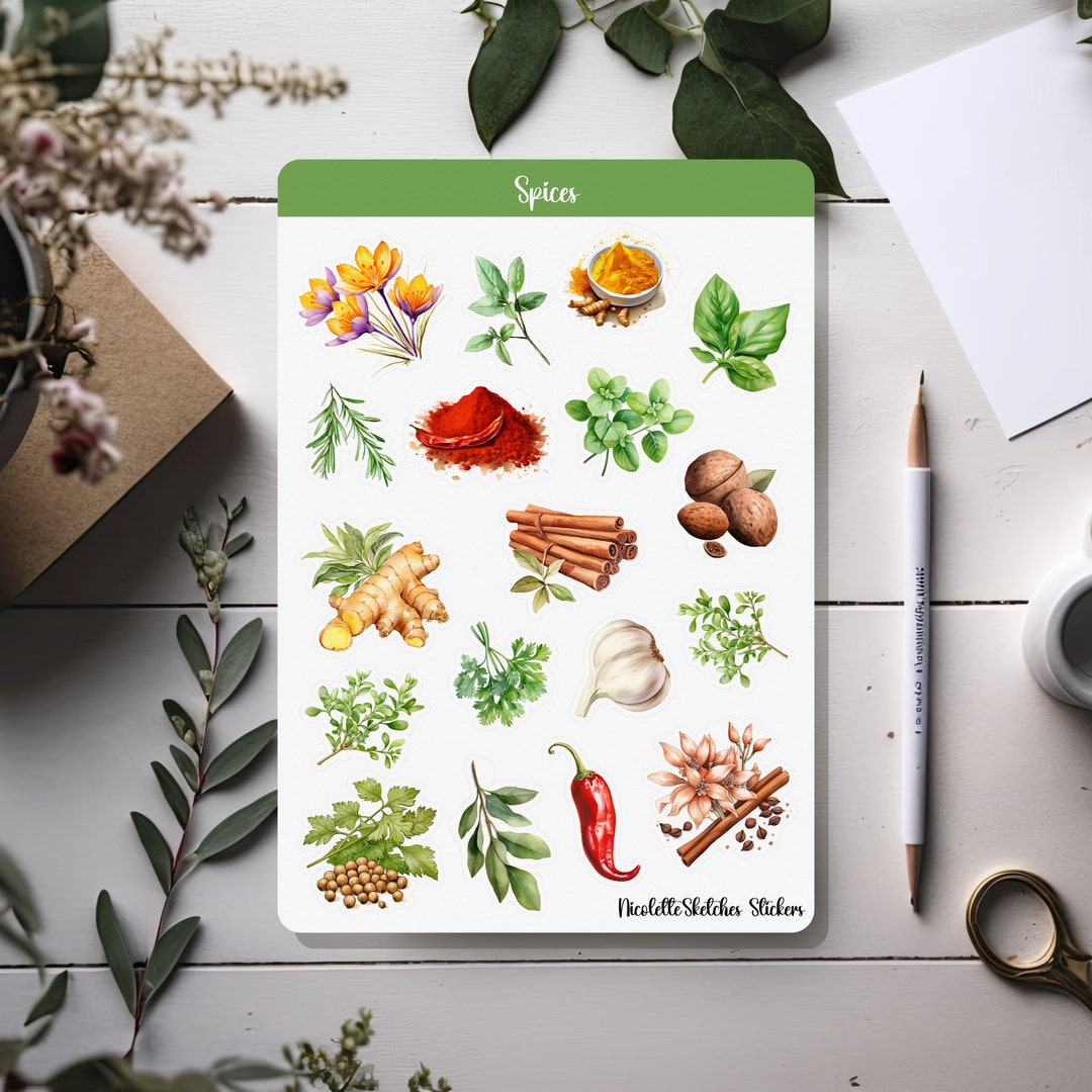 Spices Sticker Sheet With Watercolor Vibrant Spices - for Planners ...