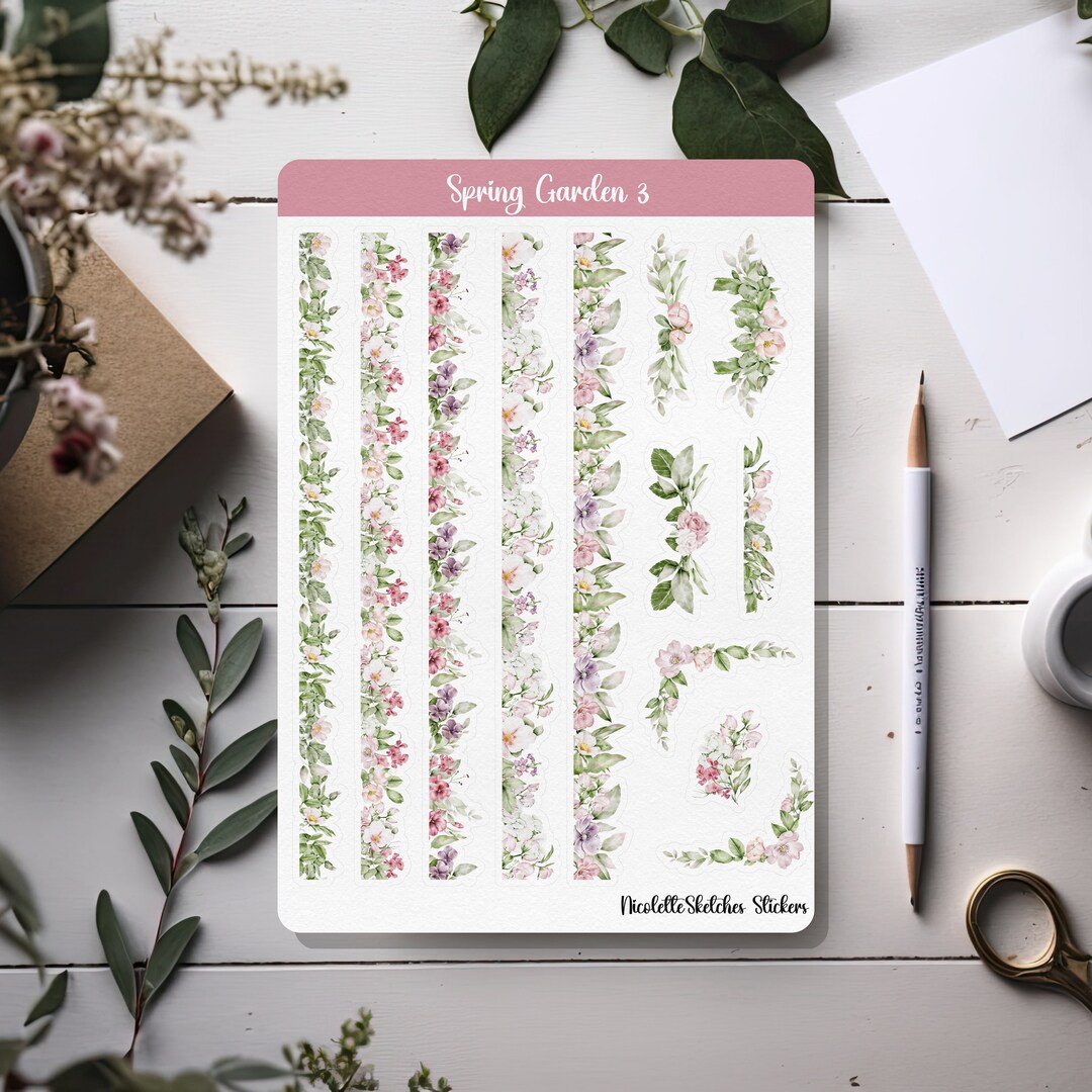 Spring Garden Sticker Sheet 3 With Watercolor Stickers - Cute Designs ...