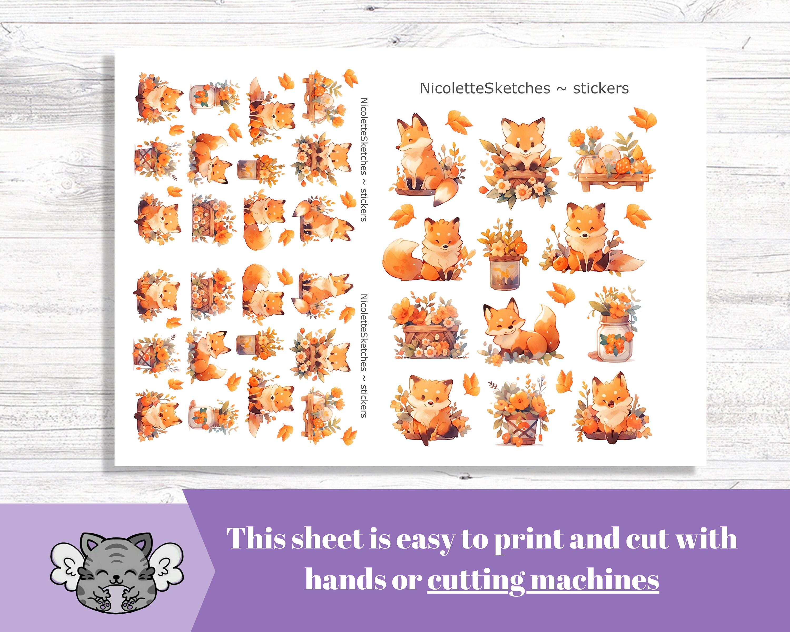 Autumn Foxes and Plants Printable Sticker Sheet Fall Digital - Etsy