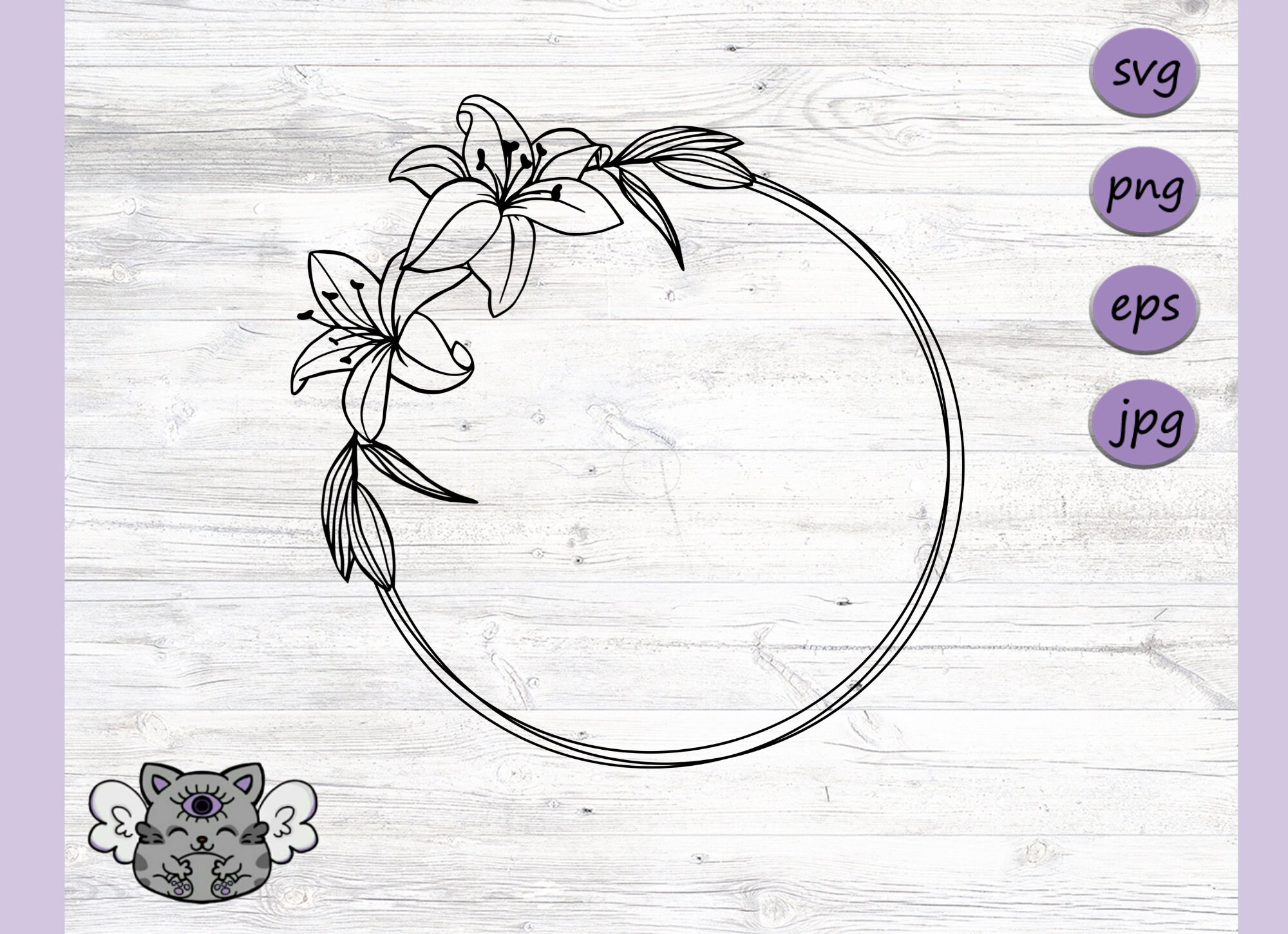 Lily Wreath Circle Frame Svg Digital Art, Picture for Embroidery, Jpeg ...