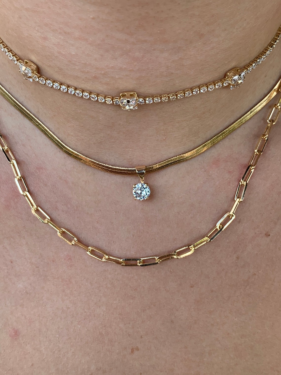 Herringbone Gold-filled Chain| Herringbone With Zirconia Charm| Snake ...
