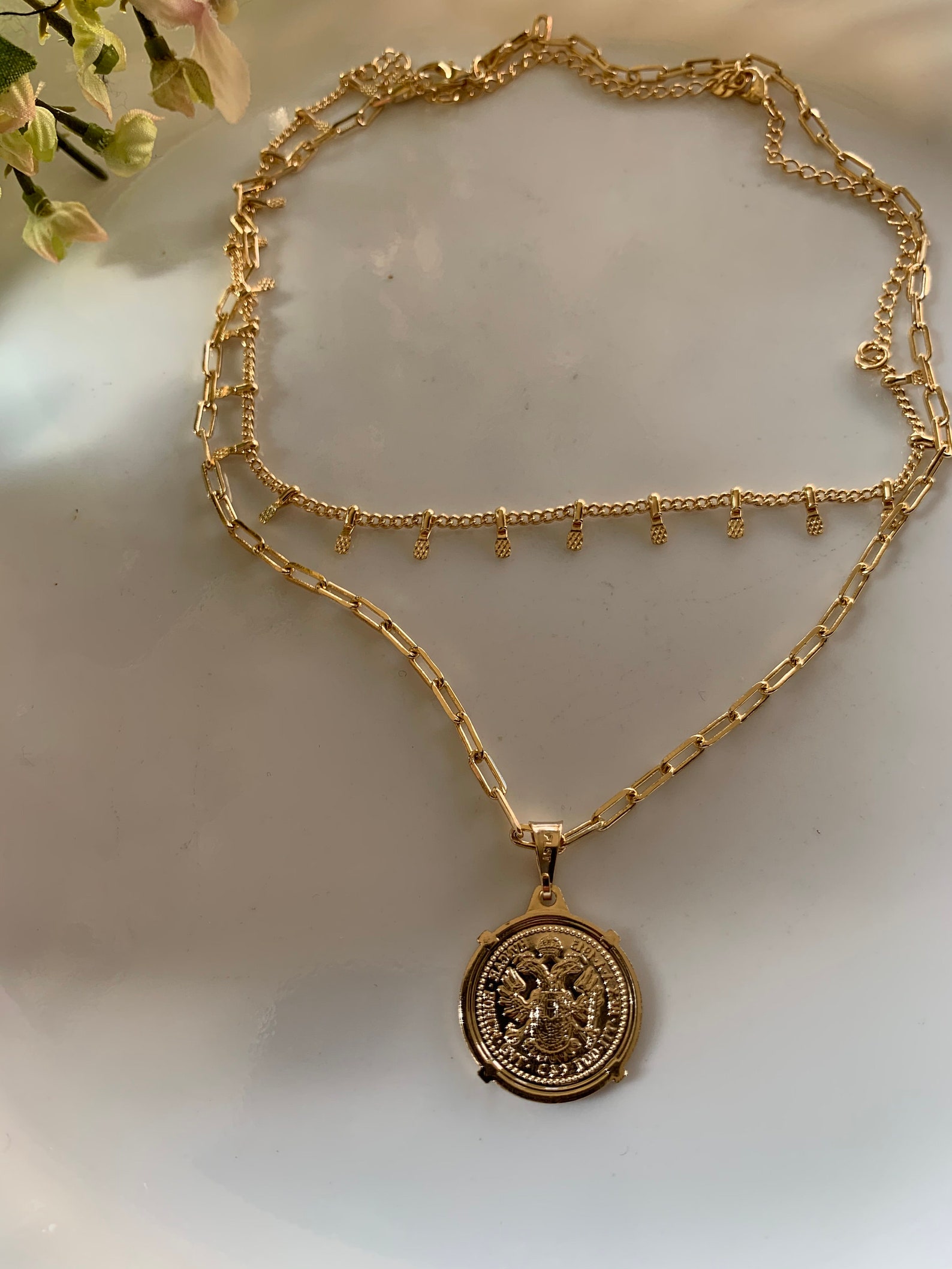 GOLD-FILLED CHOKER Link Necklace With Coin Gold-filled | Etsy