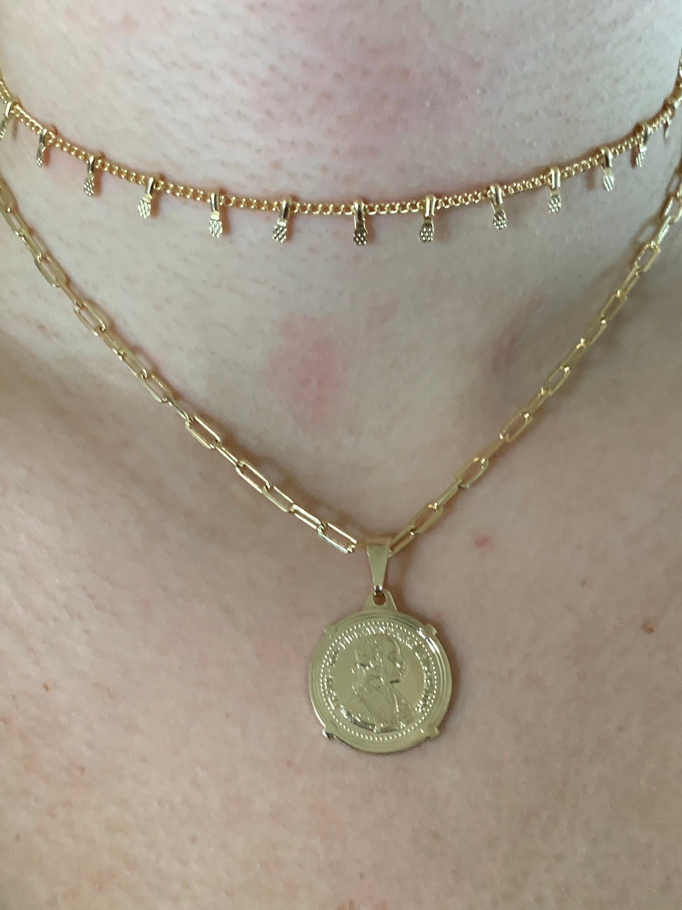 GOLD-FILLED CHOKER Link Necklace With Coin Gold-filled | Etsy