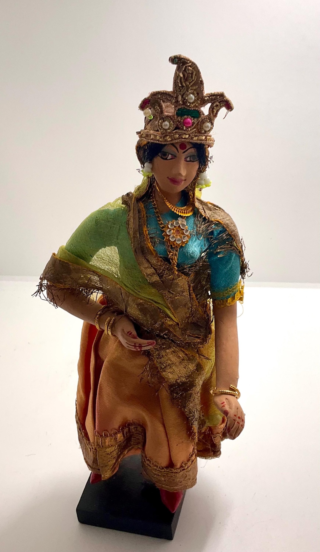 Vintage Hindu Doll 12” Rajasthani India Hand Made Wood & Cloth Doll ...