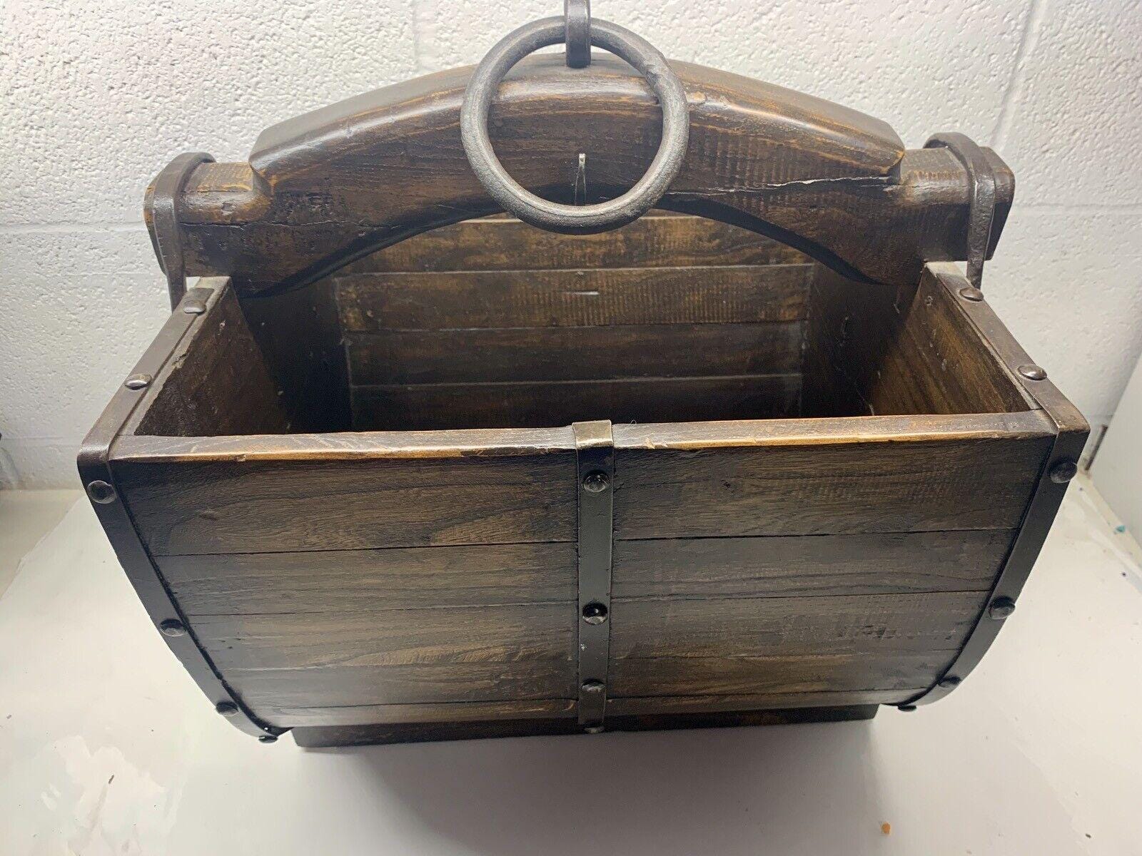 Antique Chinese Rice Bucket Wood Box Magazine Rack Mohagany 20” X 18 ...