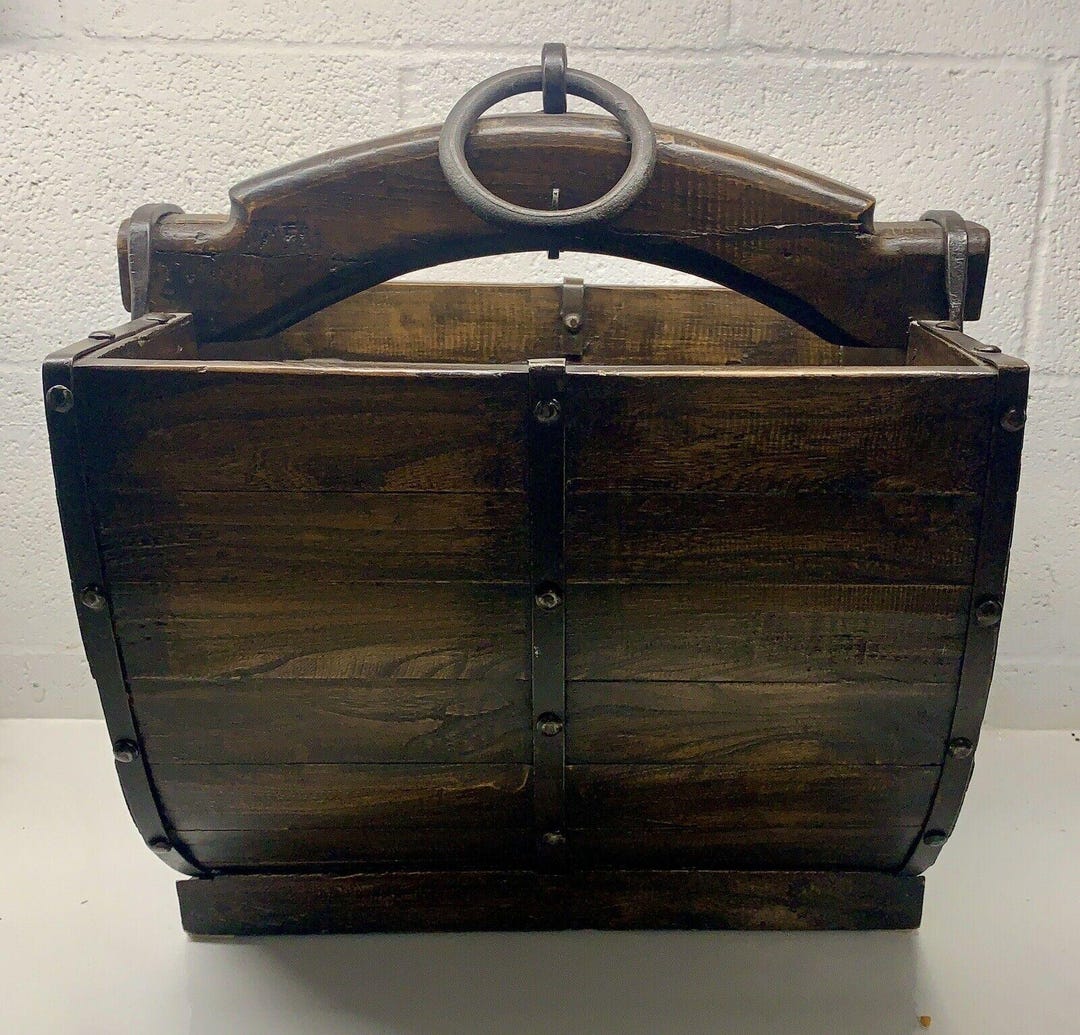 Antique Chinese Rice Bucket Wood Box Magazine Rack Mohagany 20” X 18 ...