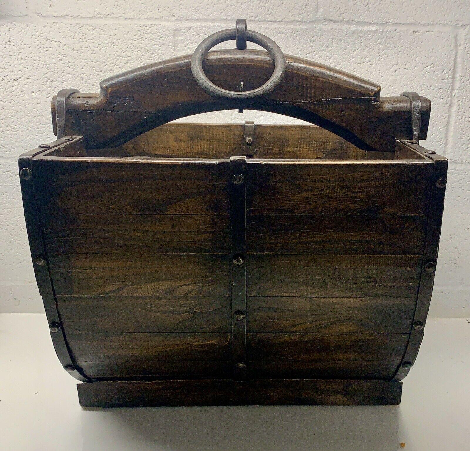 Antique Chinese Rice Bucket Wood Box Magazine Rack Mohagany 20” X 18 ...