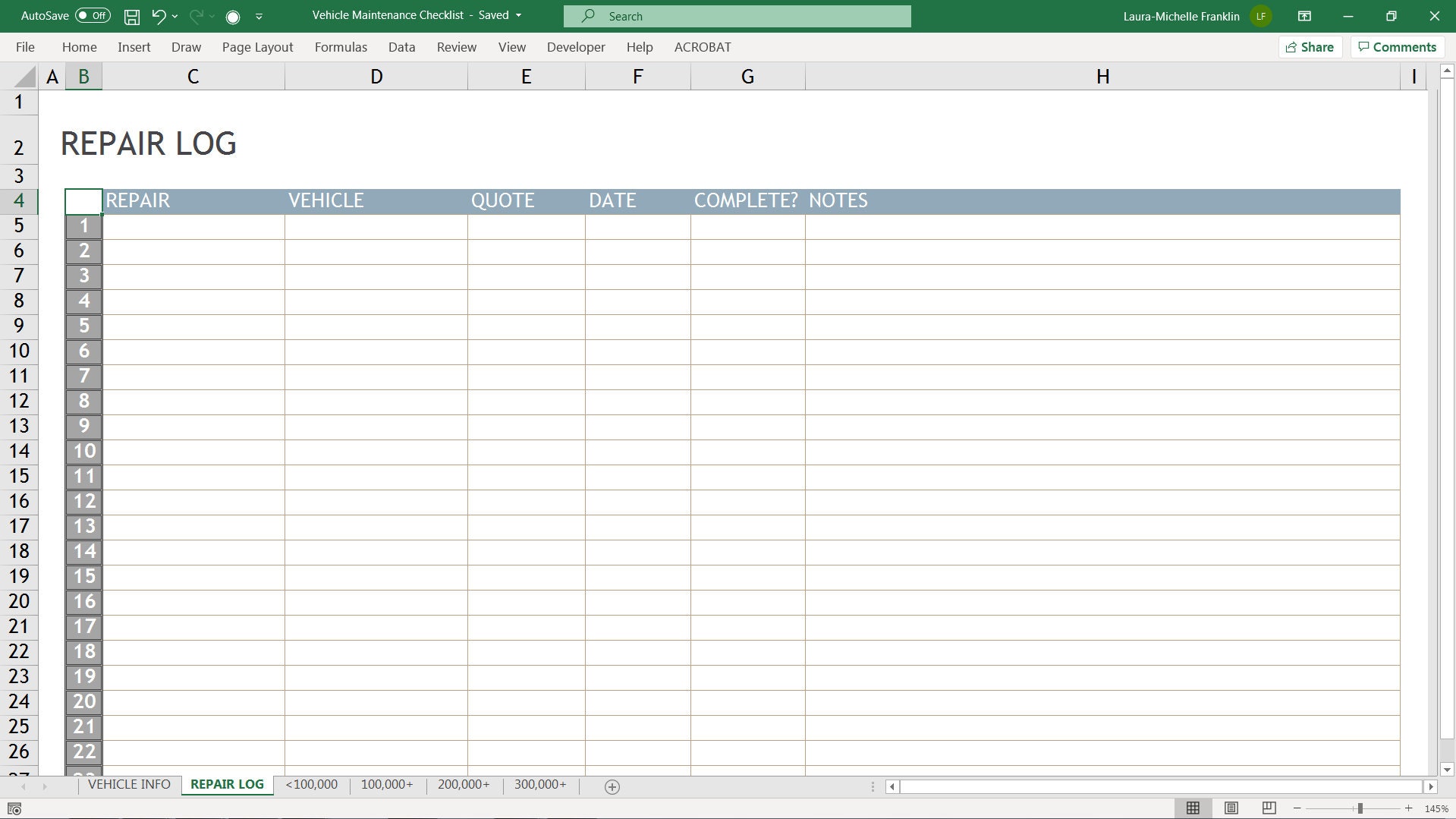 Vehicle Maintenance Schedule, Checklist by Milage, Auto Repair Log ...