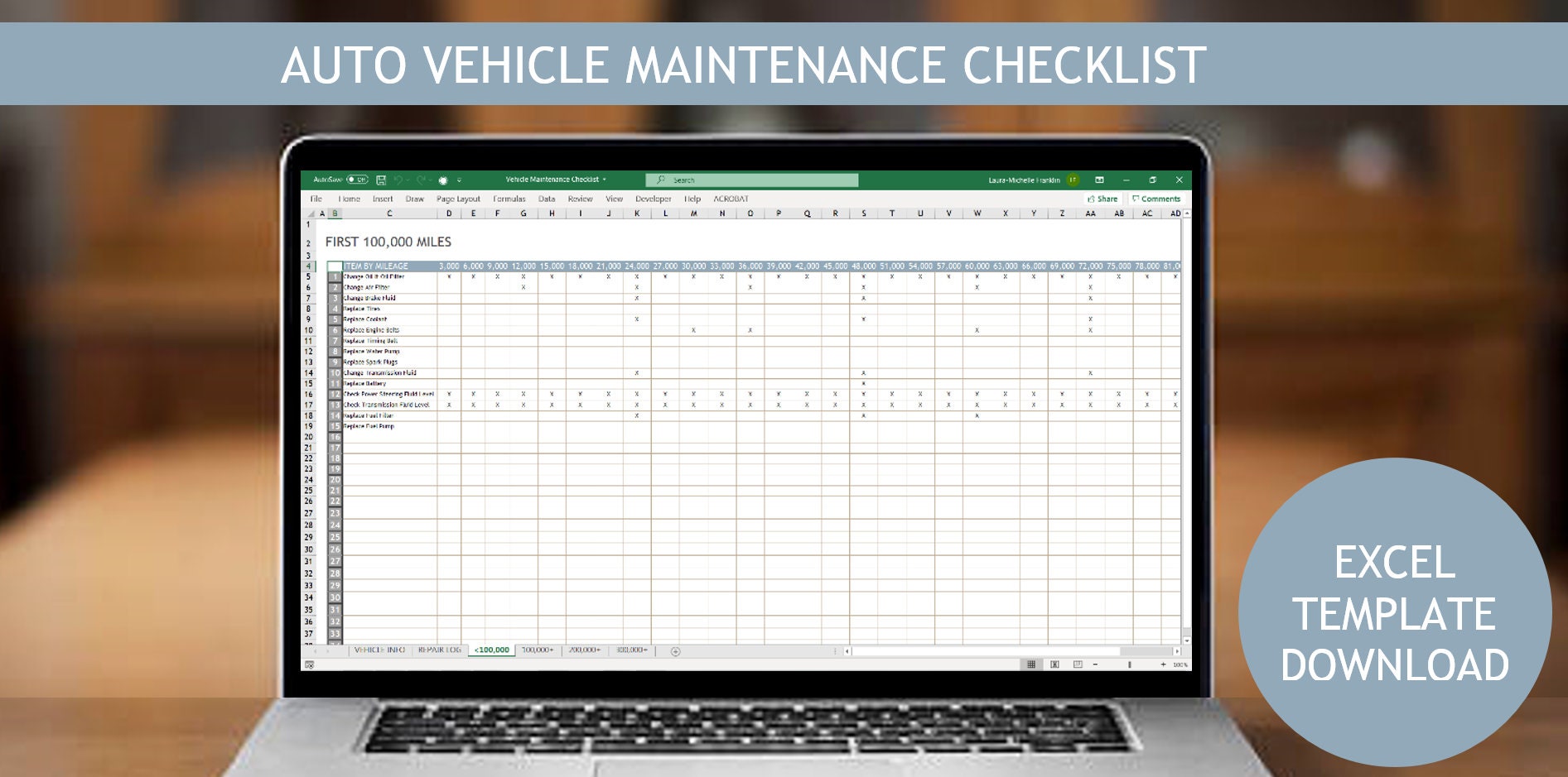 Vehicle Maintenance Schedule, Checklist by Milage, Auto Repair Log ...