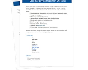 Used Car Inspection & Test Drive Checklist Printable PDF A4 and 8.5 X ...