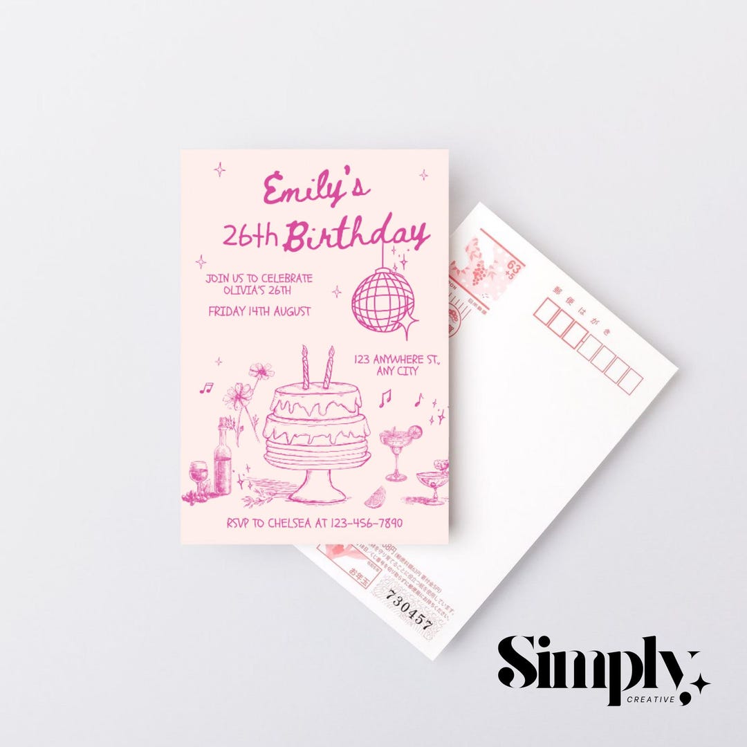 Pink Disco Birthday Invitation | Editable Canva Template | 26th ...