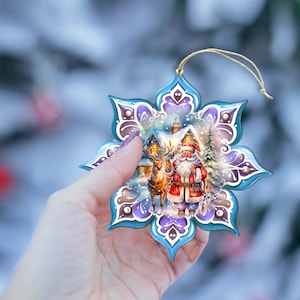Santa With Reindeer Snowflake Ornament - Christmas Santa and Snowman ...