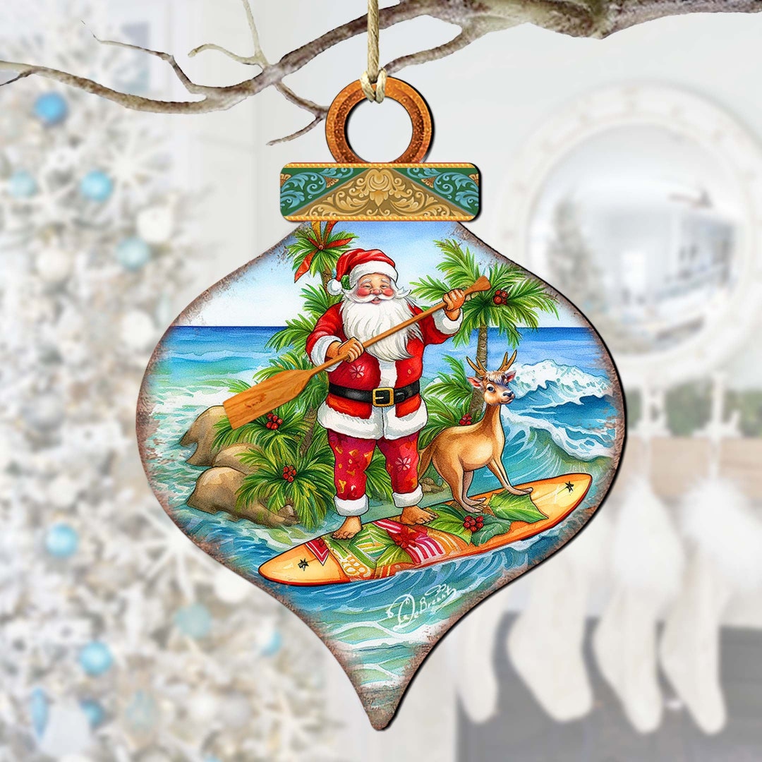 Santas Surf Beach Ornament - Coastal Christmas Decor - Art by Gdebrekht ...