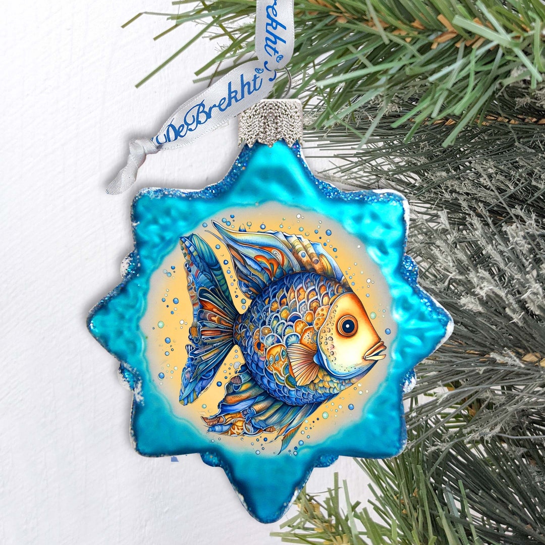 Coastal Azure Fish Mercury Glass Ornament - Holiday Keepsake Decor ...