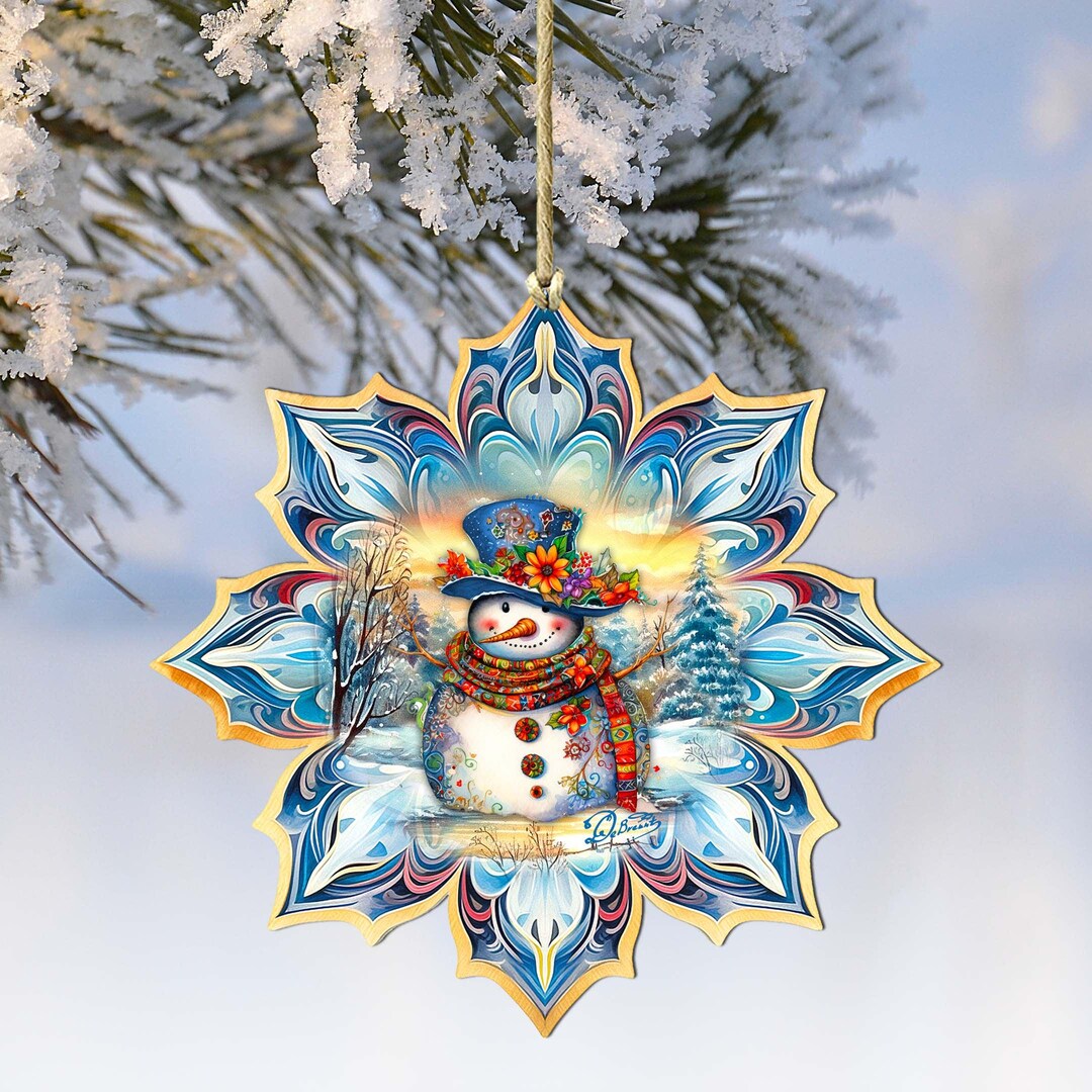 Blue Snowflake Snowman Ornament - Christmas Santa and Snowman Wooden ...