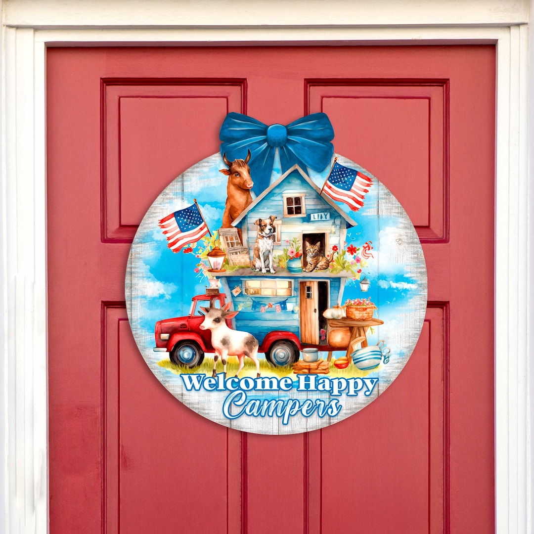 Welcome Happy Campers Sign Front Door Welcome Sign Main - Etsy