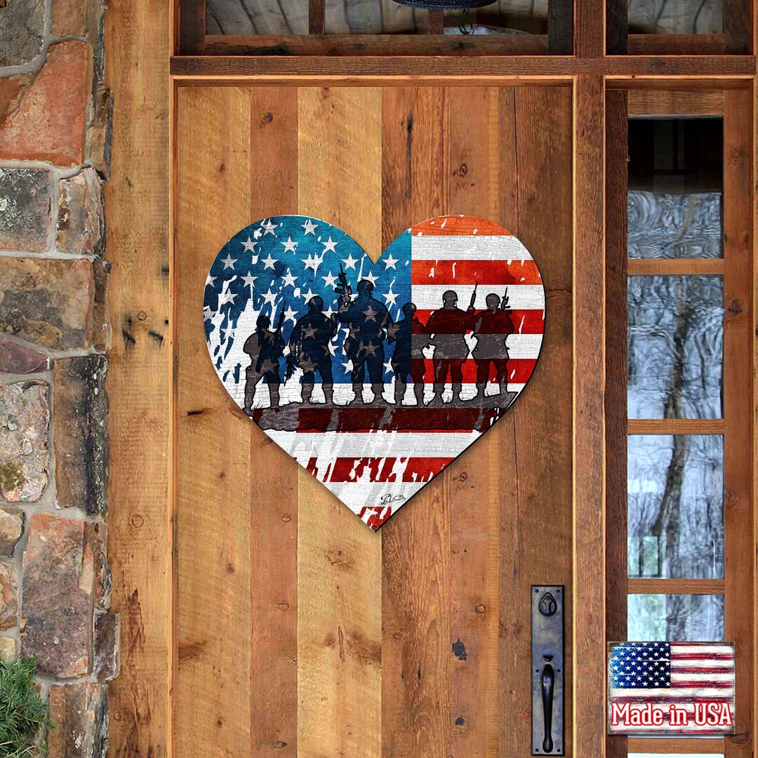 American Flag Patriotic Decor - 4th of July Veterans Sign - USA ...