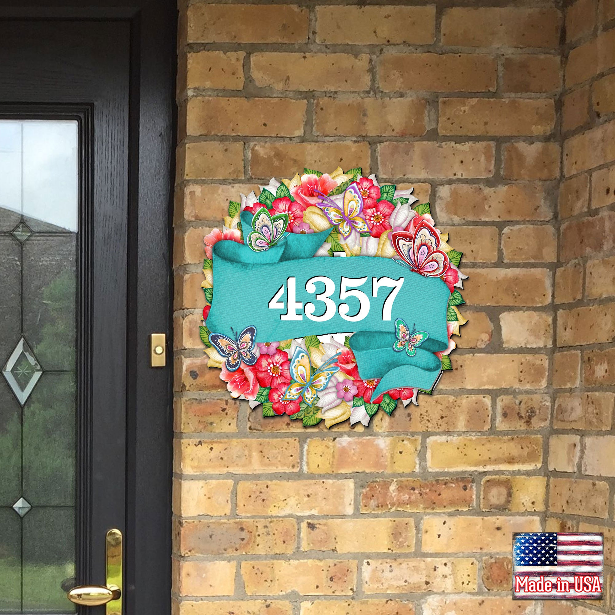 House Numbers Floral Wreath House Number Plaque Door | Etsy