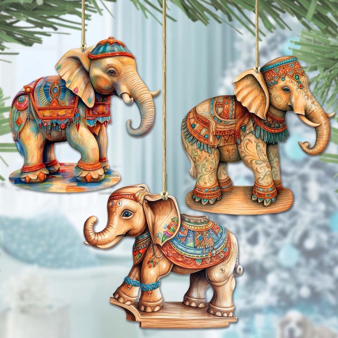 Holiday Wood Decor Carousel Elephants Wooden Ornaments Set of 3 by G ...