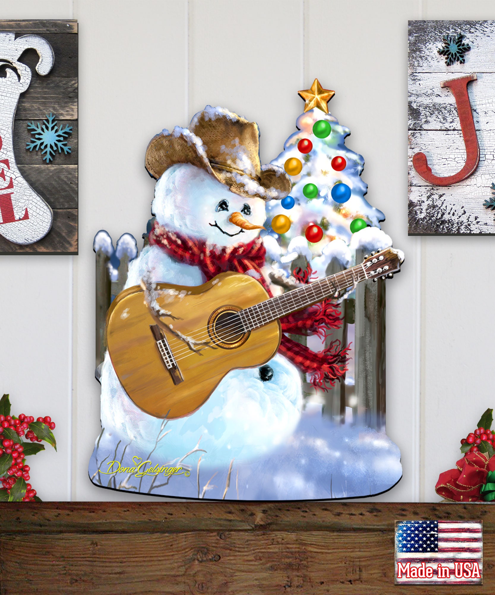 Guitar Rocker Snowman Wall Decor and Door Hanger - Snowman Decorations ...