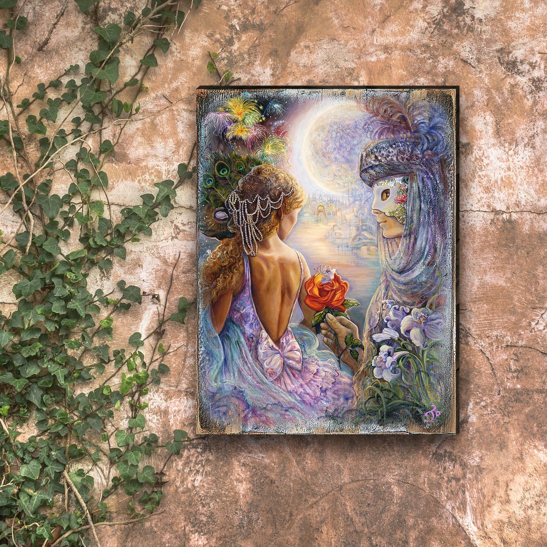 Masquerade of Love Wall Art on Reclaimed Handcrafted Wood Block House ...