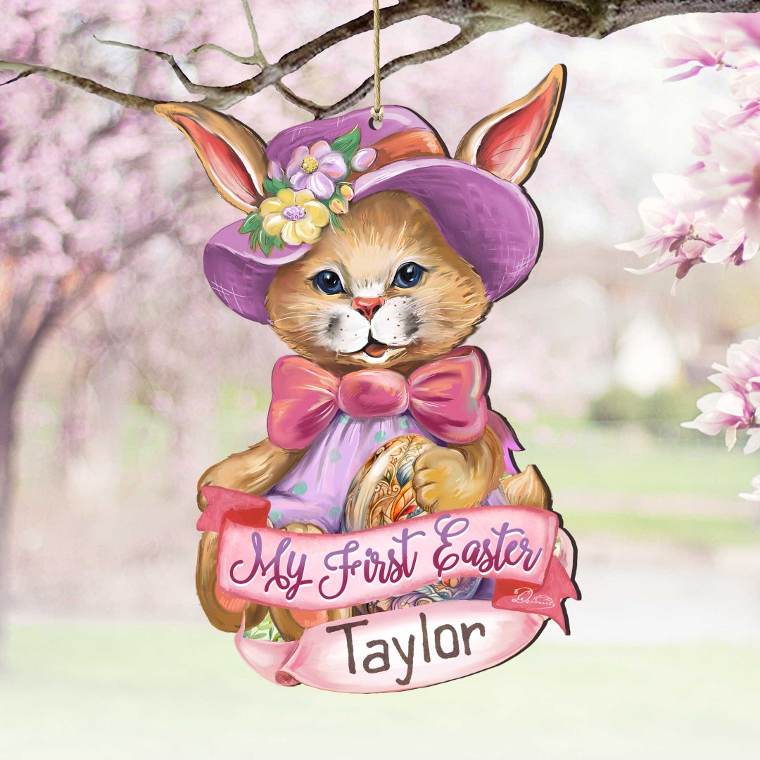 Personalized Babys First Easter Bunny Ornament - Easter Basket Wooden ...