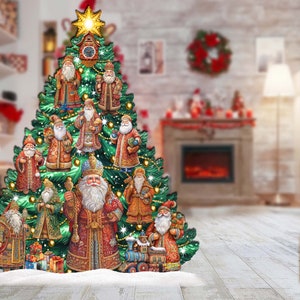 Santa-themed Christmas Tree Outdoor Indoor Décor Wooden Christmas ...
