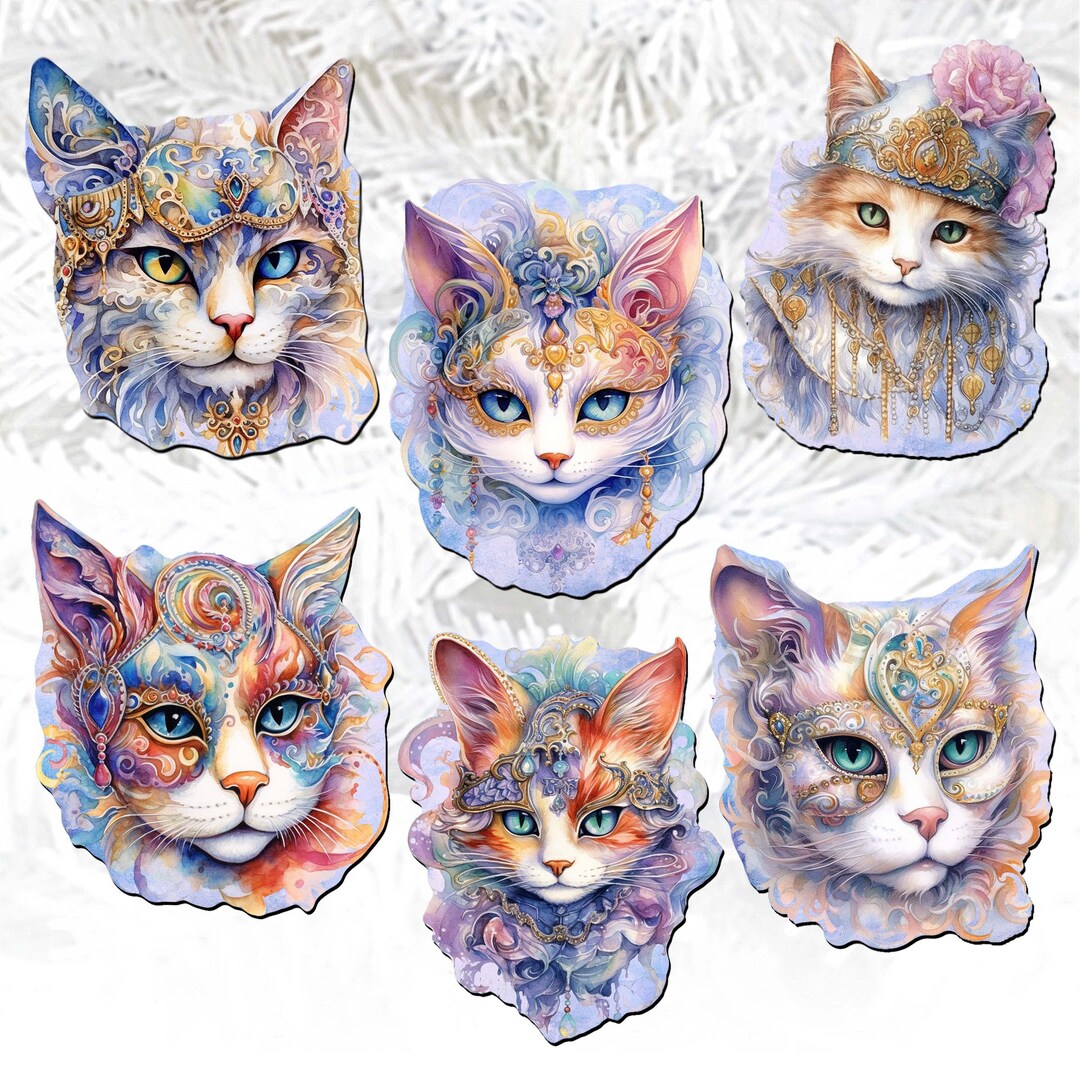 Cute Cat Mask Clip-on Christmas Ornaments Gift Set of 6 - - Colorful ...
