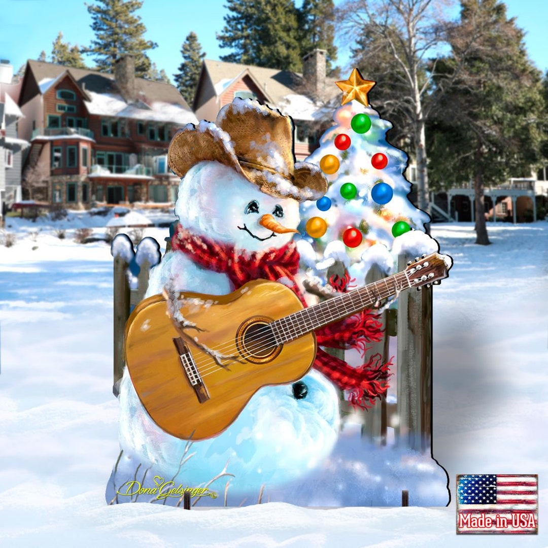Guitar Rocker Snowman Christmas Outdoor Scene by D. Gelsinger Christmas ...