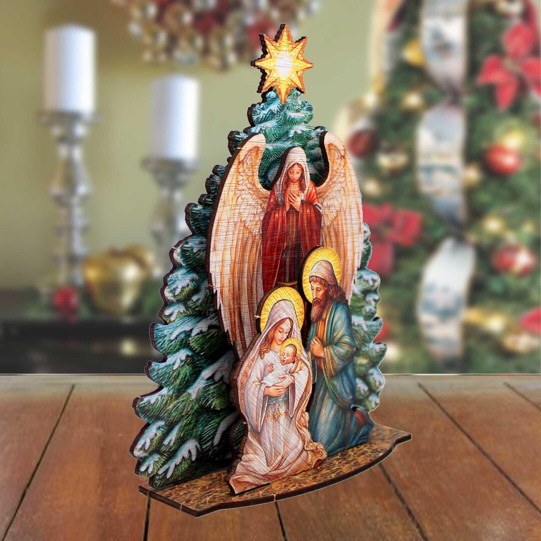 Nativity Scene Christmas Tree - Handcrafted Wooden Holiday Decorations ...