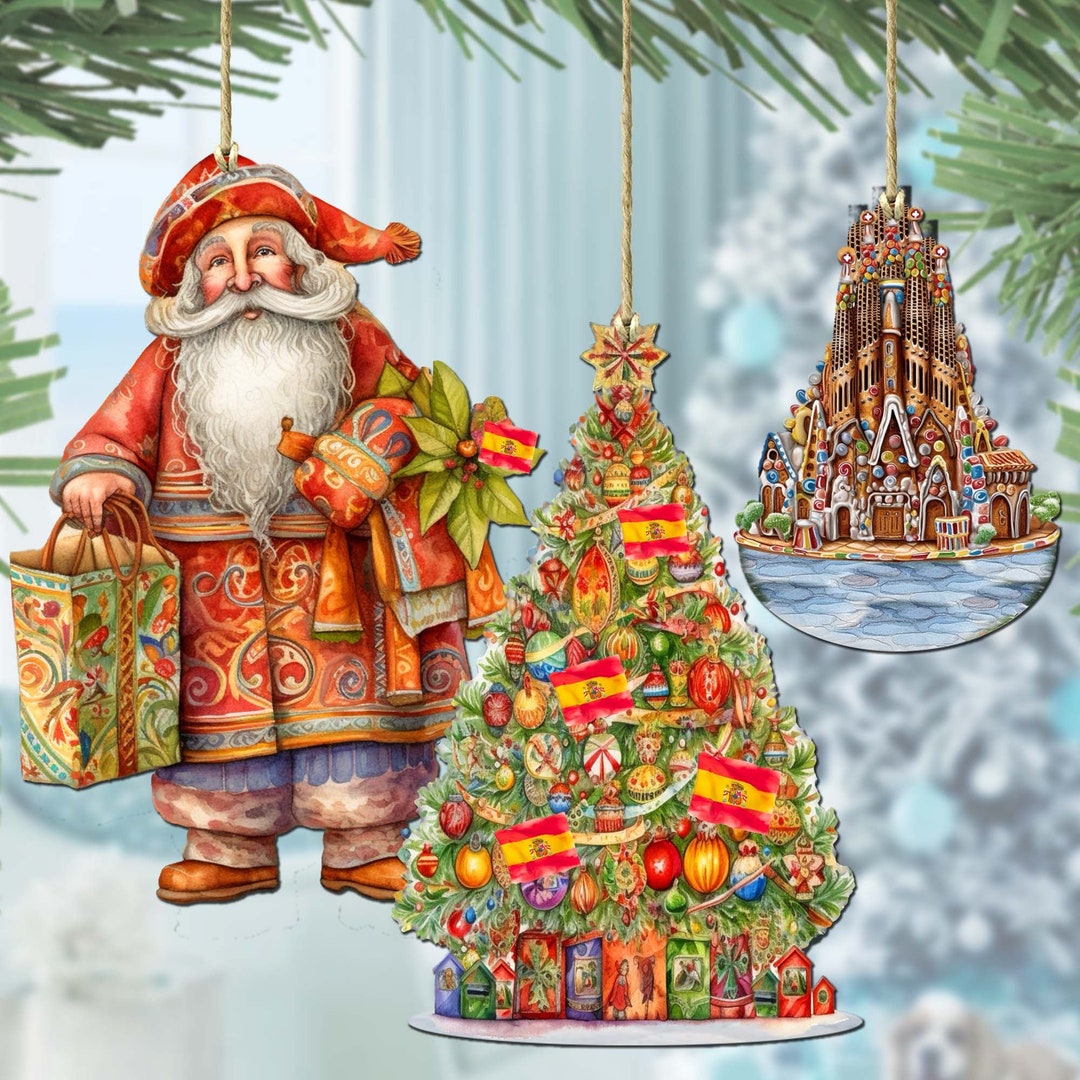 Santa Around the World - Spanish Santa Wooden Ornaments Set ...
