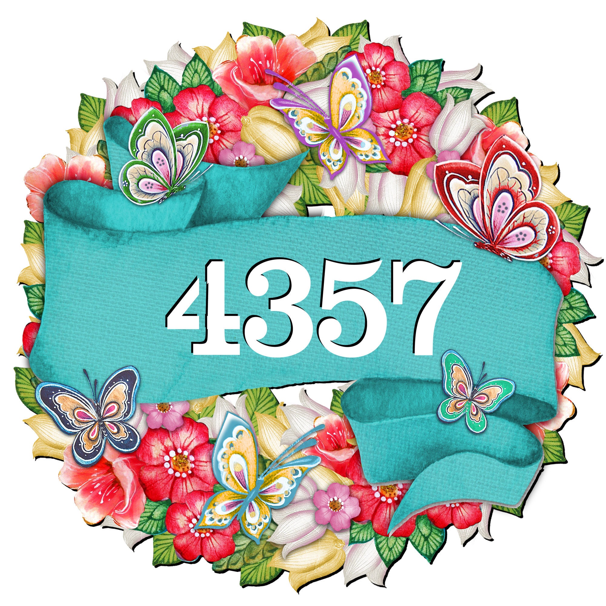 House Numbers Floral Wreath House Number Plaque Door | Etsy