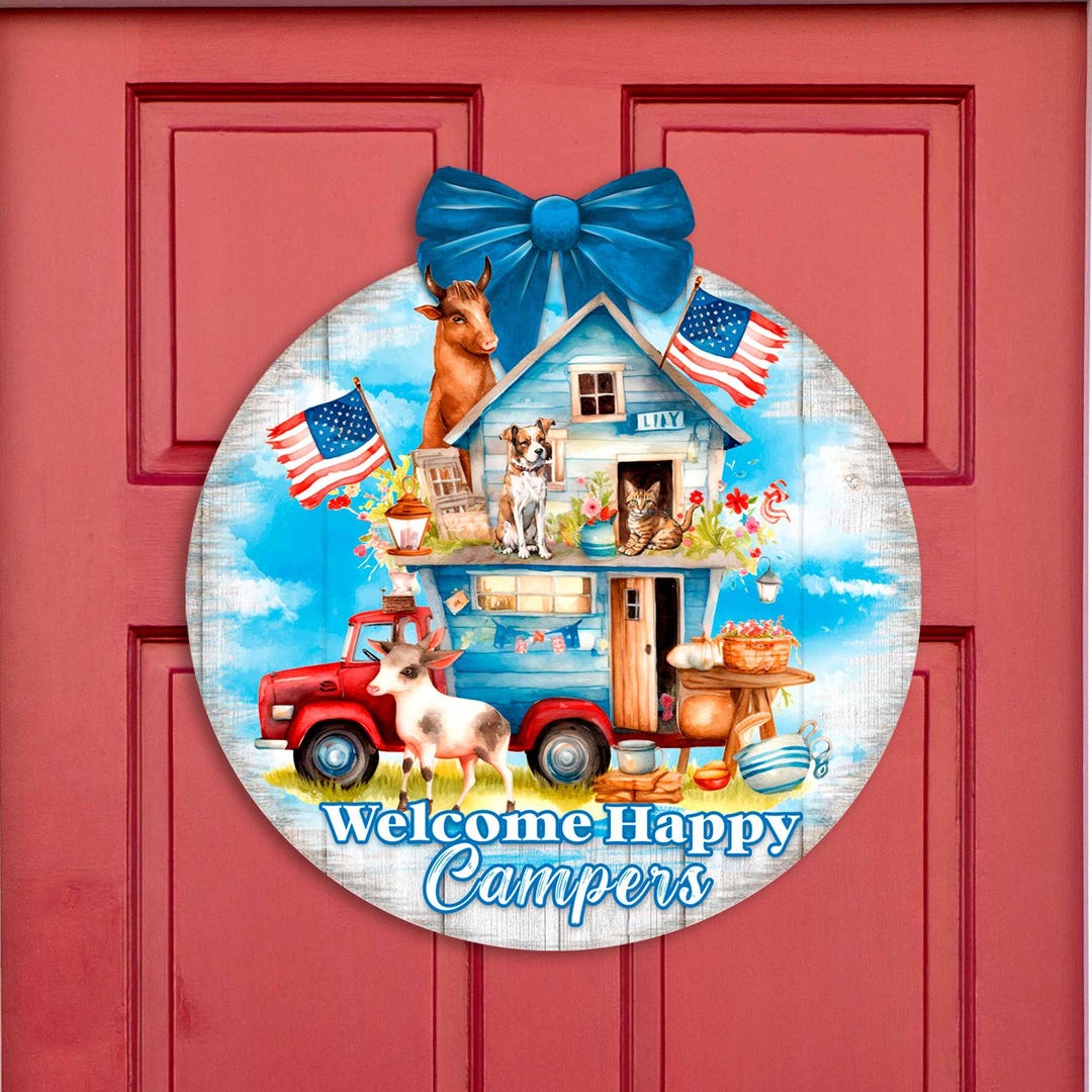 Welcome Happy Campers Sign - Front Door Welcome Sign - Main Entrance ...