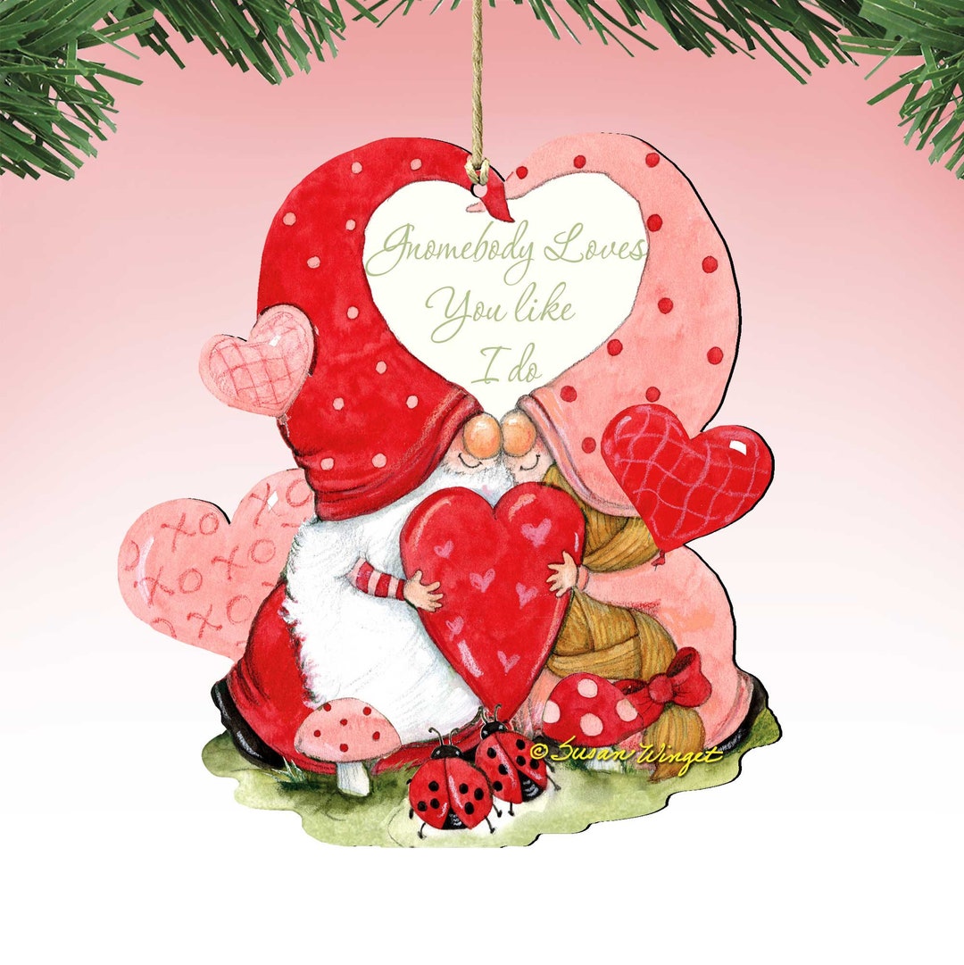 Valentine Gnomes Wooden Ornaments by Susan Winget Valentines Day Gift ...