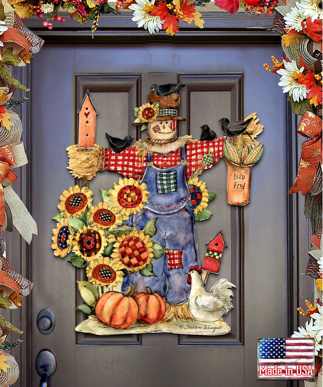 Fall Scarecrow Wooden Decor Susan Winget Art - Outdoor Halloween Wall ...